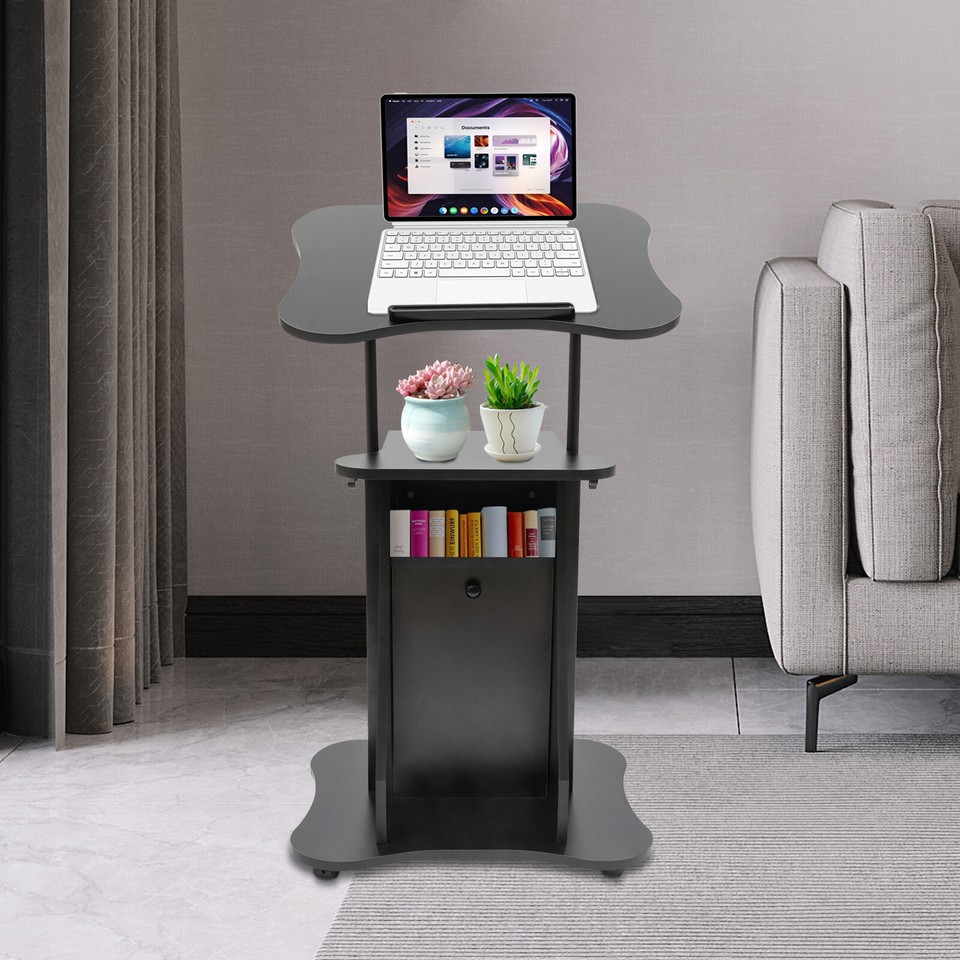 Mobile Lectern Podium Stand Height Adjustable Sit-to-Stand Desk with ...