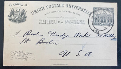 1910 Lima Peru Postal Stationery Postcard Cover To Boston MA Usa | eBay