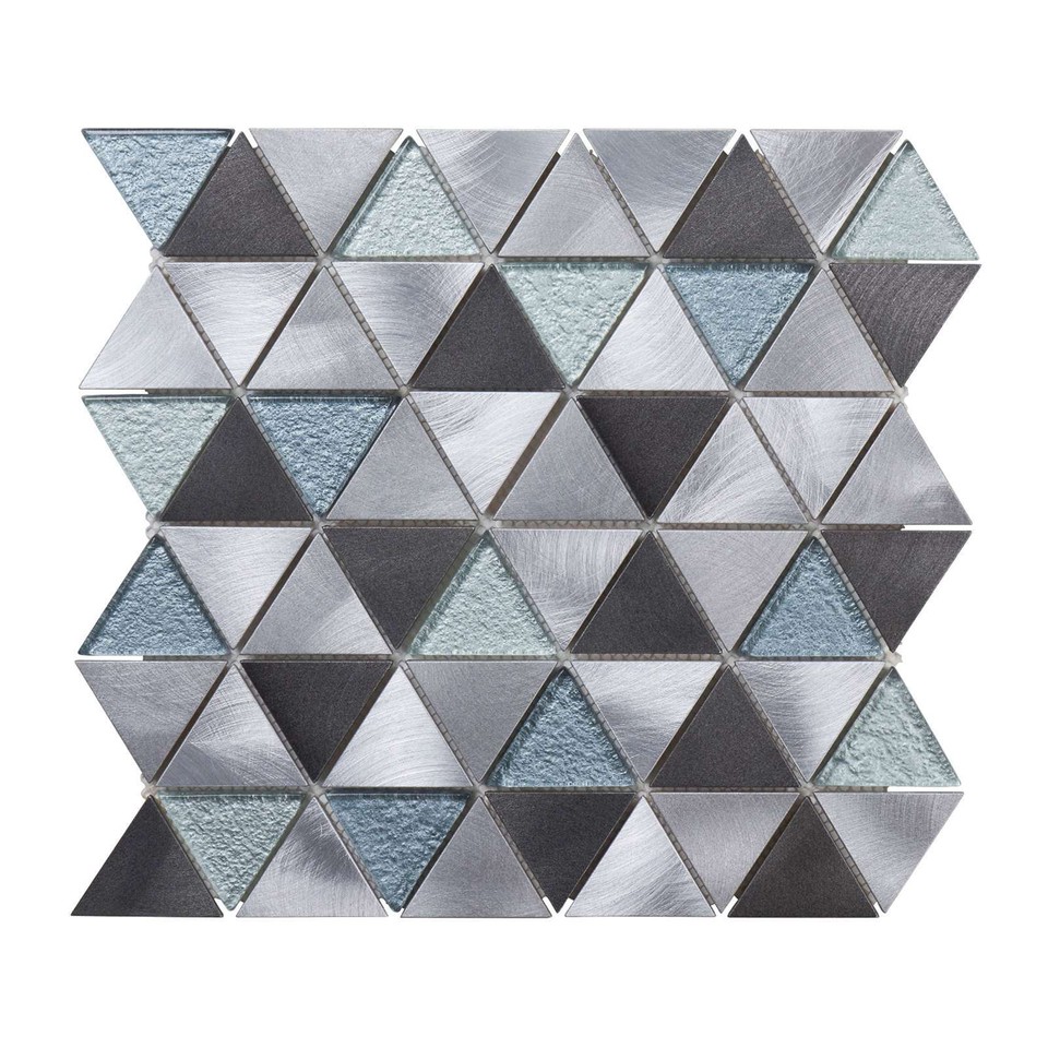 Gray Aluminum Metal Crystal Glass Triangle Mosaic Tile Kitchen Wall ...