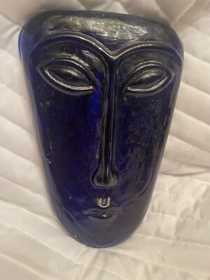 Cobalt blue mid century art glass face sculpture mask | eBay