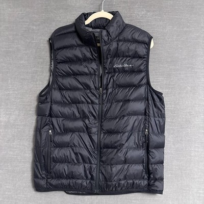 Eddie Bauer 650 Down Vest L Black Quilted Puffer Full Zip Gilet Layer ...