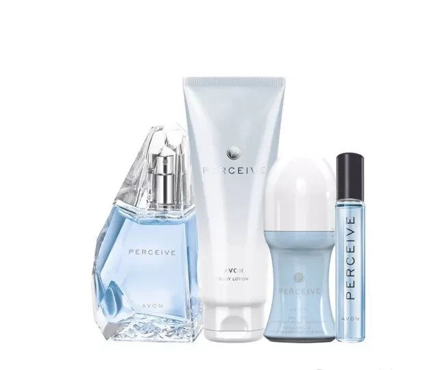 Avon Perceive 4pc Set Perfume Ladies Gift EDP+Body Lotion+Roll-on+Purse ...