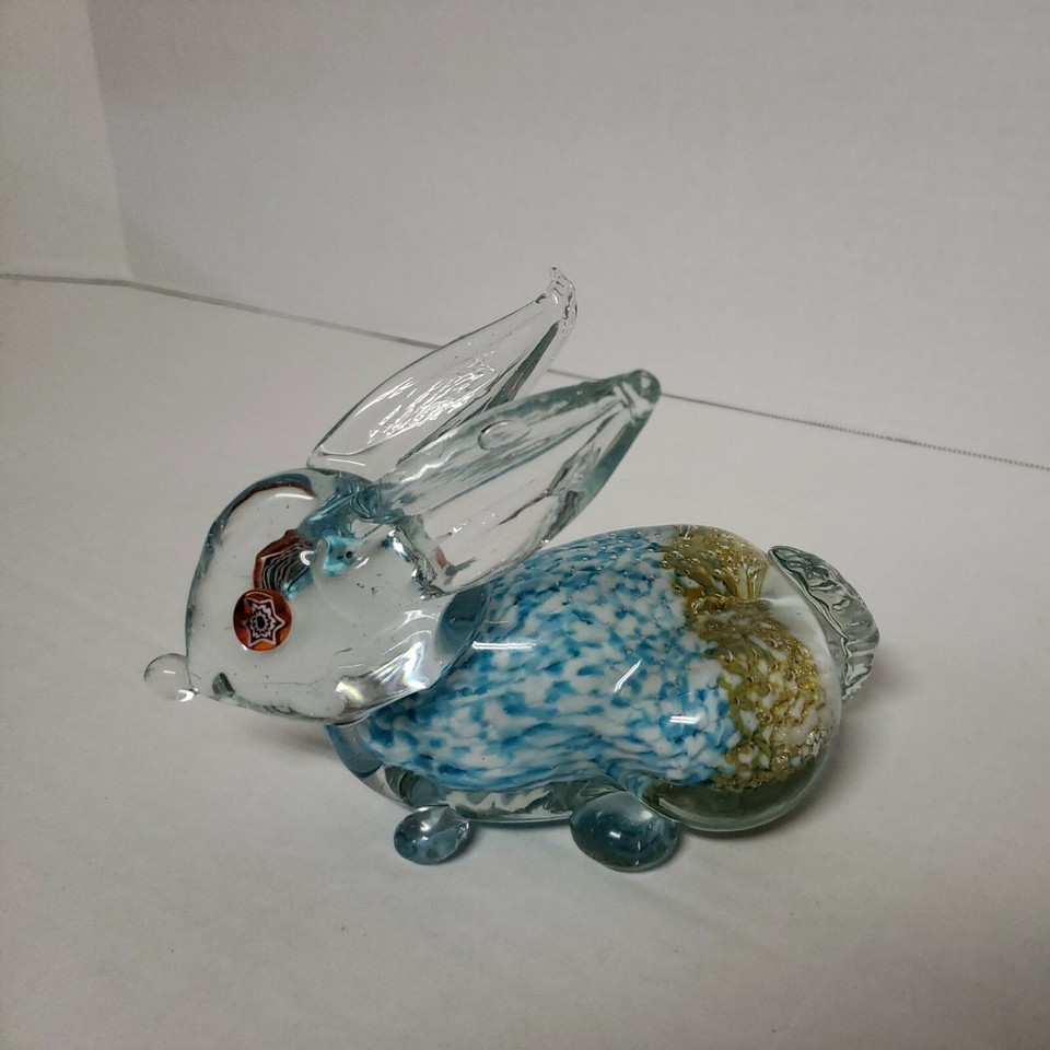 Vintage Murano Rabbit Italian Art Glass Rabbit Red Eyes Blue White ...