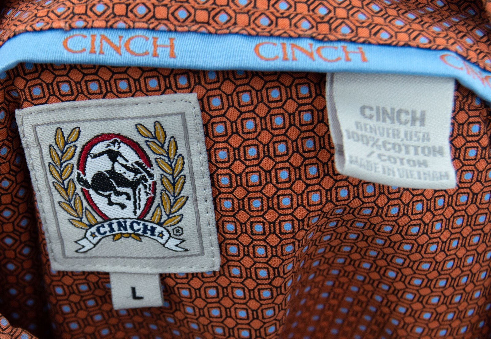 Cinch Button Down Shirt Mens Large L Geometric Long Sleeve Orange | eBay