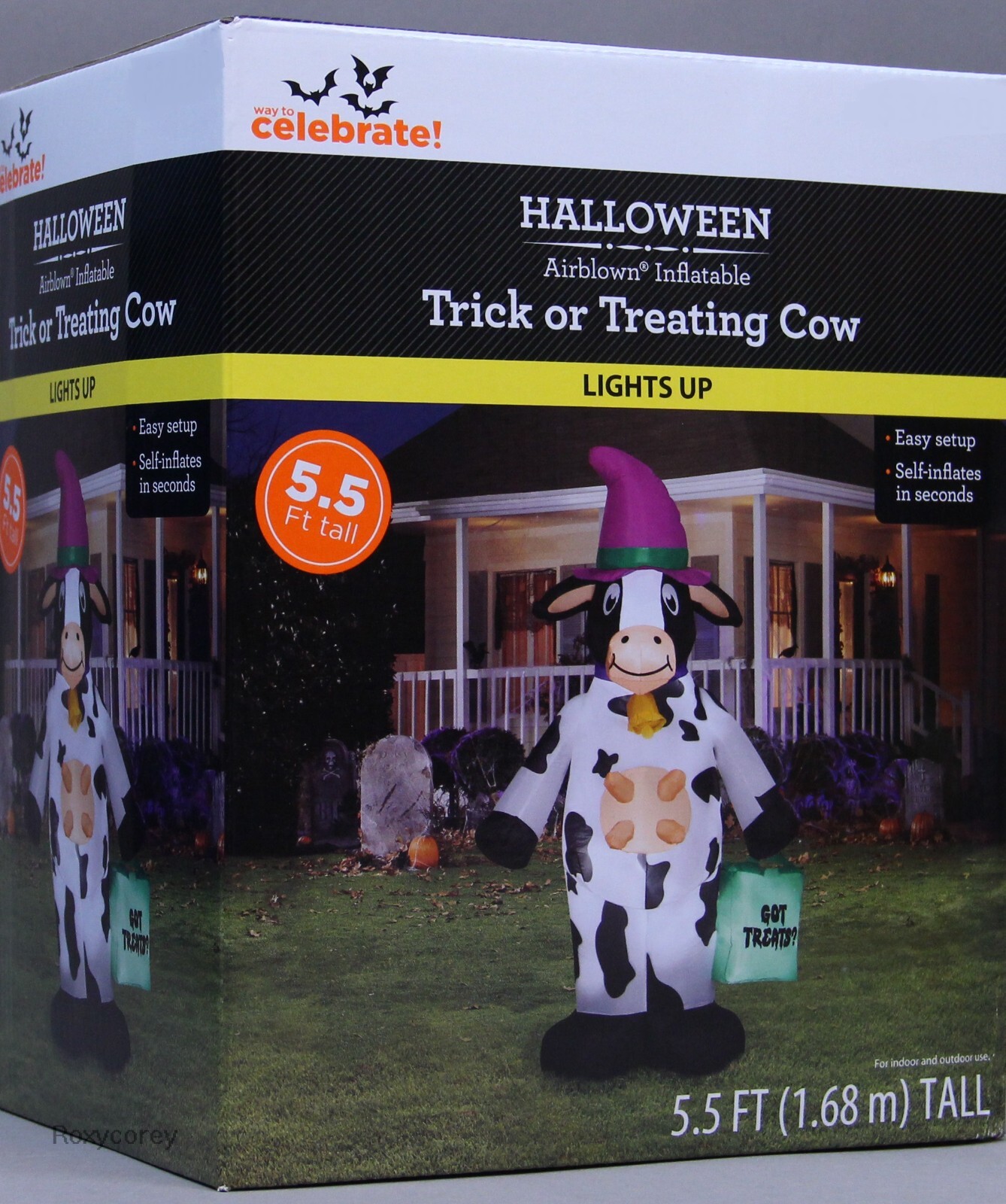 Halloween Gemmy 5.5 ft Light Up Trick or Treating Cow Airblown ...