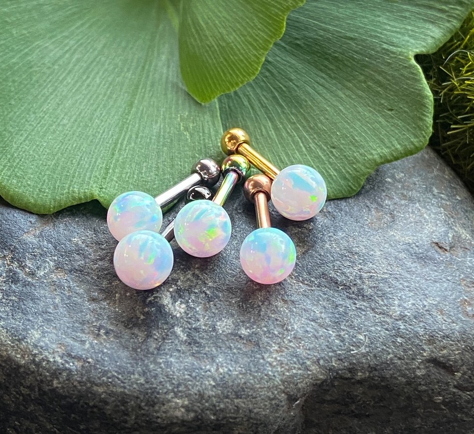1pc Opal Ball Internally Threaded Tragus Helix Cartilage Ring Barbell ...