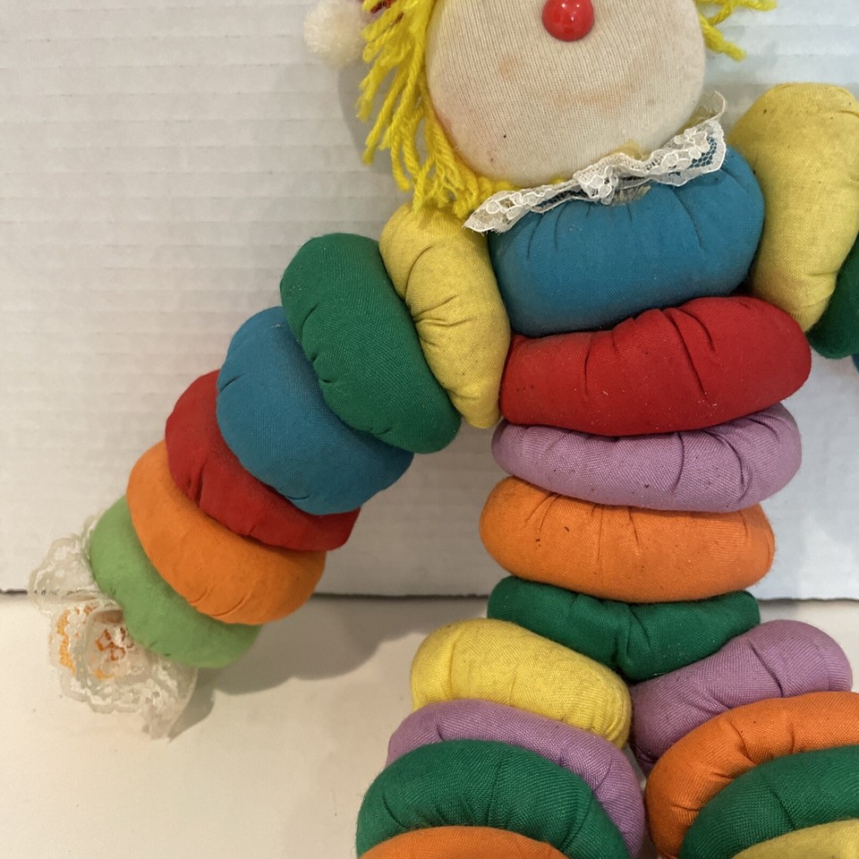 VTG Enesco Yoyo Clown Rag Doll Stuffed Animal Plush Toy Fabric Rings ...