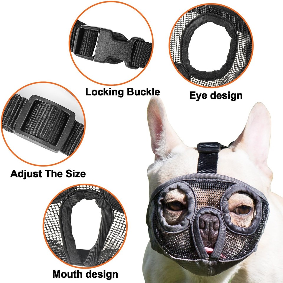 Short Snout Dog Muzzles- Bulldog Muzzle Breathable Mesh Dog Mask for Biting C... | eBay