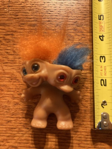 Two Headed Troll Uneeda 1965 Rare Conjoined Twins Orange Blue Hair 2.5 ...