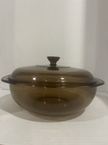 CORNING WARE PYREX VISIONS Amber 24 oz RIBBED CASSEROLE V-30-B+LID V-1 ...