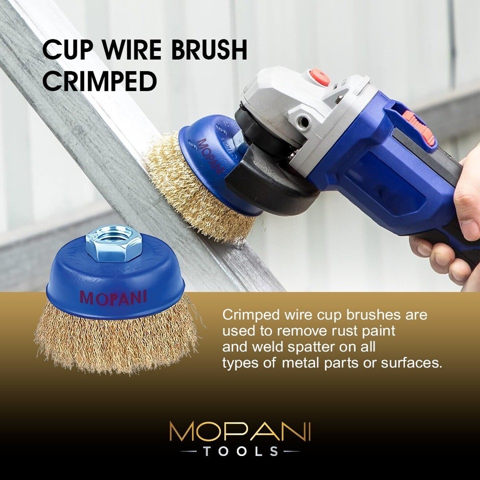 4" Crimped Wire Cup Wheel Brush Set For Grinders, 5/8"-11 Threaded ...