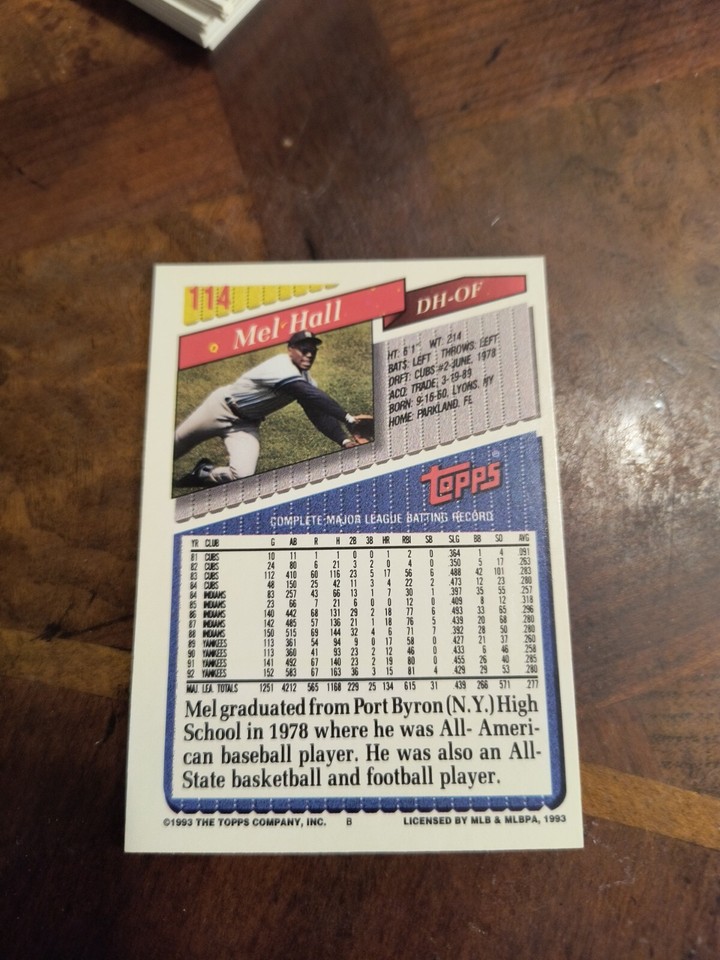 MEL HALL 1993 TOPPS GOLD #114 FREE SHIPPING | eBay