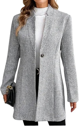 Womens Long Sleeve Casual Jacket Blazer 1 Button Winter Coat Mid-Long ...