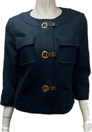 Women's Michael Kors Navy Blue 3/4 Sleeve Gold Clasp M Boxy Blazer ...