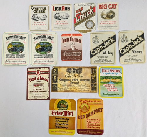 Lot of 14 Vintage WHISKEY BOTTLE LABELS Pride of Indiana OLD WELLER ...