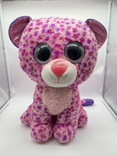 TY Beanie Glamour Hot Pink Purple Spotted Lepard Plush, Pink Ears Eyes ...