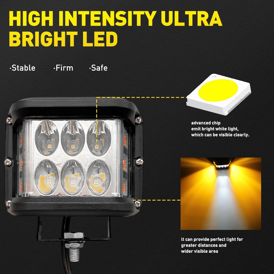 4" INCH LED Light Bar Cube White Recovery Strobe Flashing Work Light ...