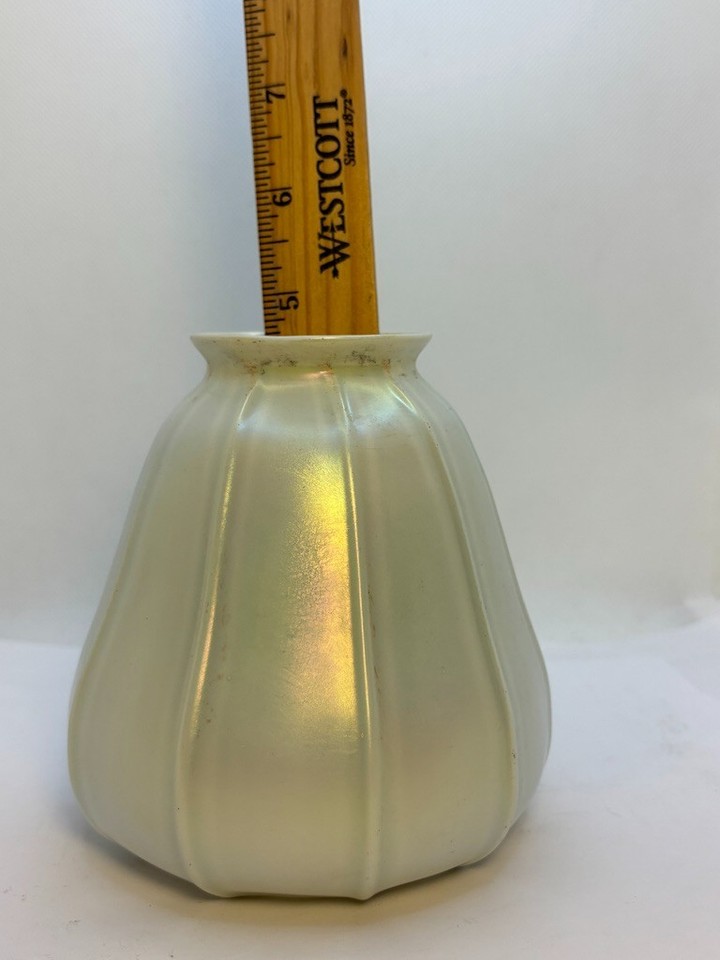 Quezal Calcite Ribbed Pearl Iridescent Glass Lamp Shade Signed | eBay