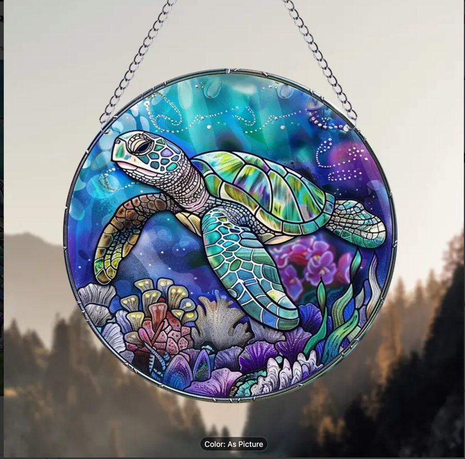 Artistic Turtle Suncatcher - 6"x6" Stained Acrylic Window Hanging ...