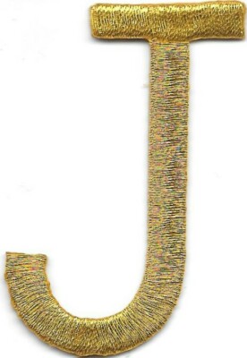 Gold Metallic Letter J Patch Script Iron-On Monogram Applique Jackets ...