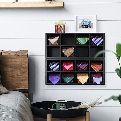 Tie Organizer 2 Pack Bamboo Tie Rack 16 Compartments Drawer Storage ...