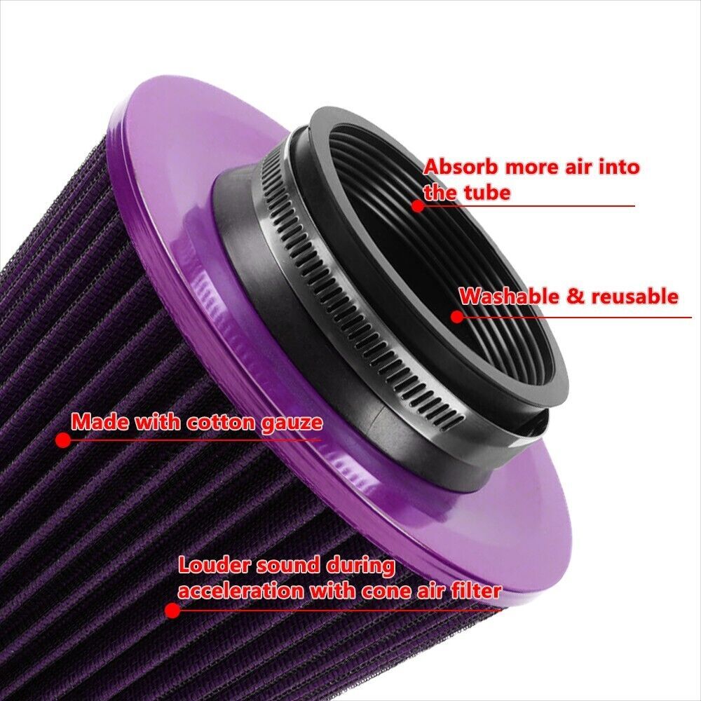 Purple 3" 76mm High Flow Inlet Cold Air Intake Cone Replacement Dry Air ...