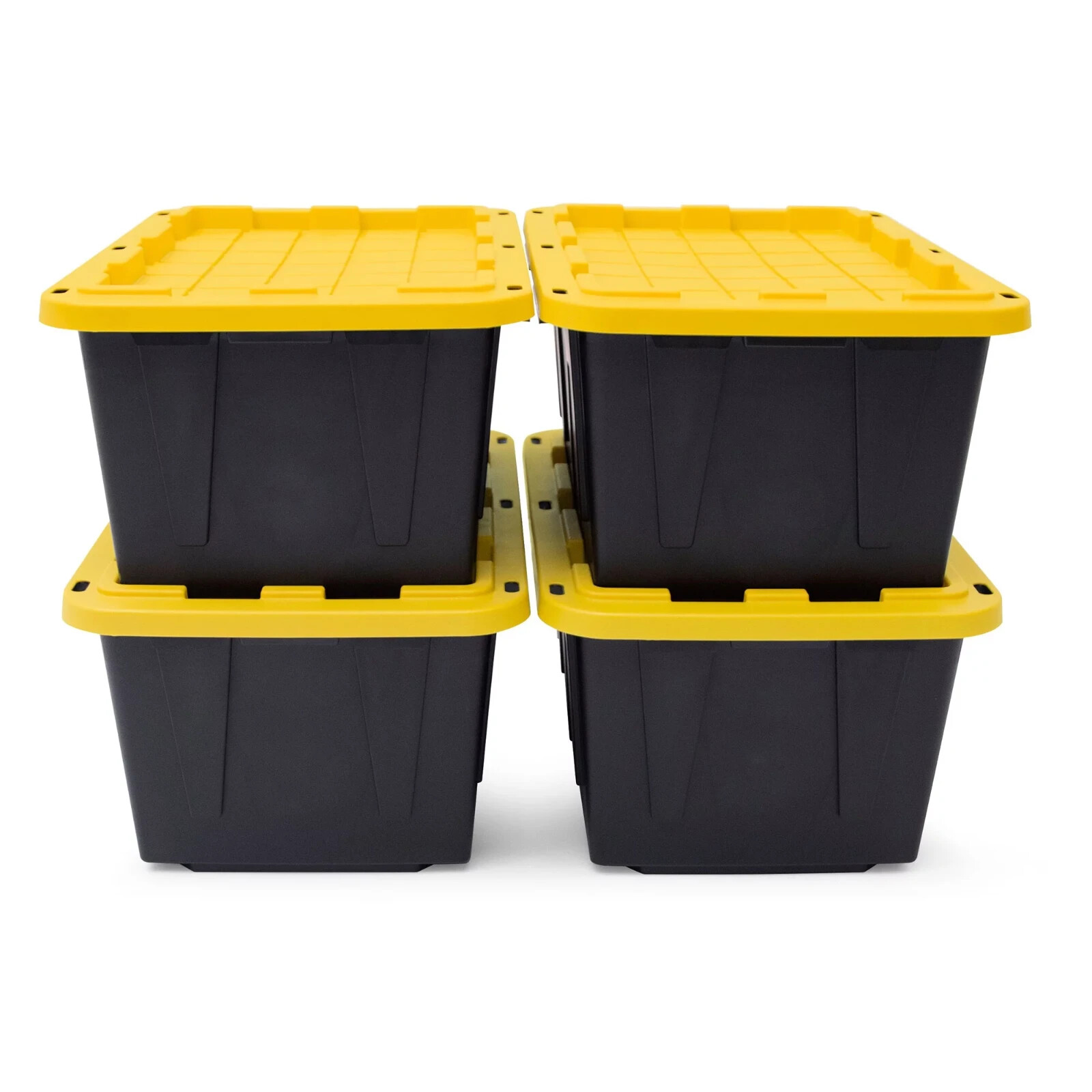 TOUGH BOX 27 Gal Stackable Storage Totes w/ Lids, Black and Yellow (4 ...