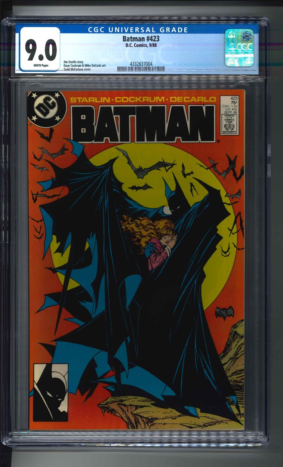 Batman #423 (1988) CGC graded 9.0 WHITE PAGES Mcfarlane classic cover ...