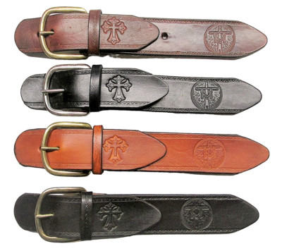 CHRISTIAN CROSS BELTS * 2 Different Crosses * Cowhide * 4 Colors * 1-1/ ...