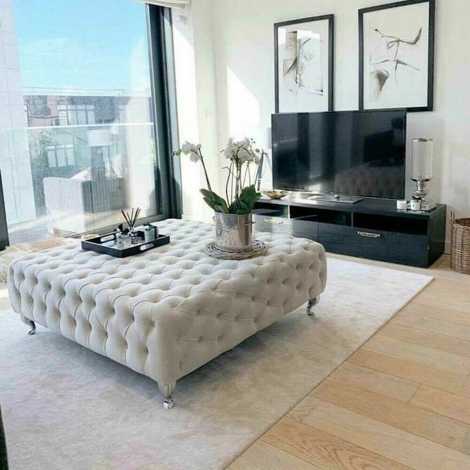 Coffee Table Square Upholstered Chesterfield Footstool Pouffe Small ...