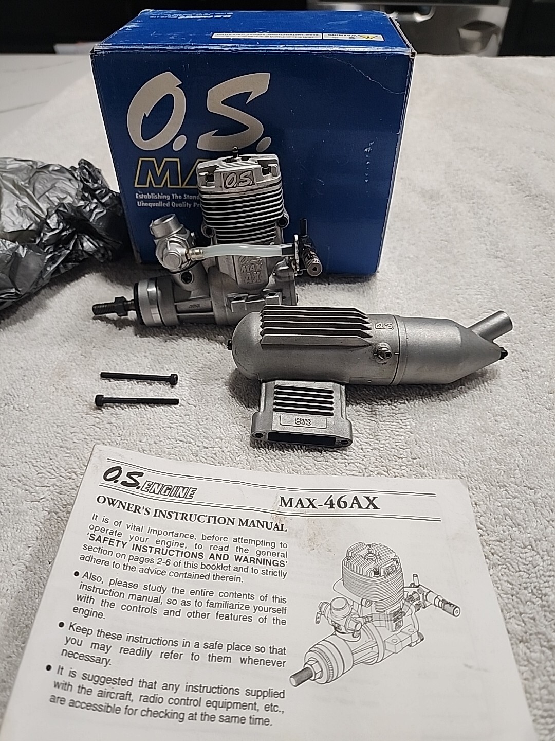 OS Max 46 AX Nitro RC Airplane Engine with 873 Muffler CLEAN UNTESTED ...