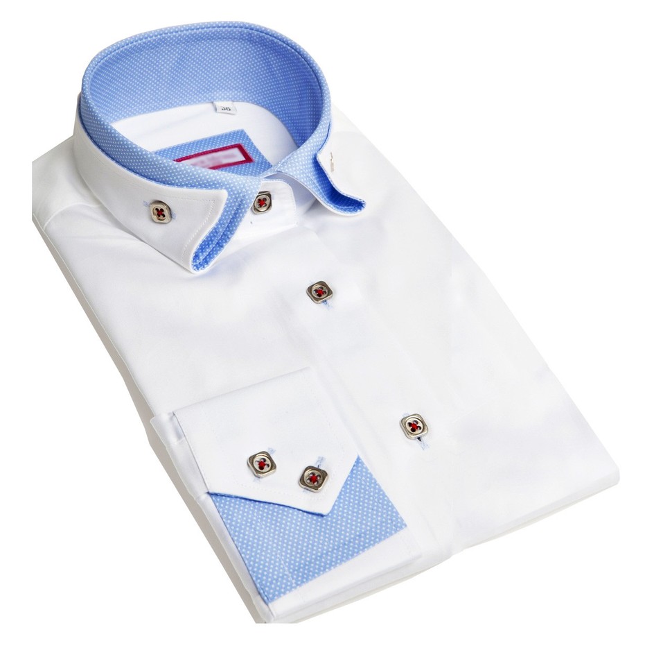 New Mens Italian Double Collar Slim Fit Shirt Round/Folding Collar Long ...