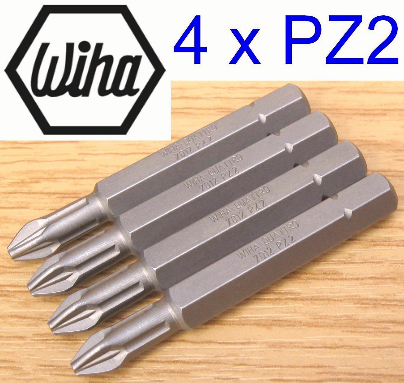 4 x 50mm Wiha PZ2 Screwdriver Bits No2 Pozidrive 2PT 1/4 Hex Pozi 2 ...