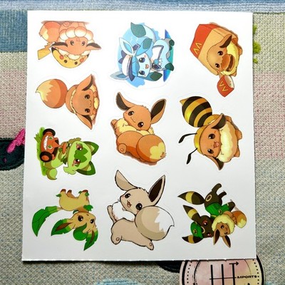 Pokemon Waterproof Vinyl Sticker Sheet Eevee Evolutions & Pikachu ...
