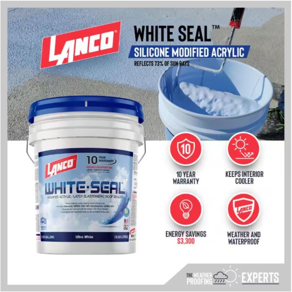 Lanco White-Seal 5 Gal. Acrylic Elastomeric White Reflective Roof ...