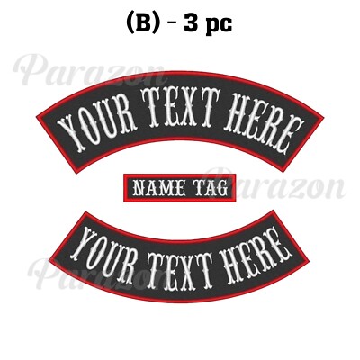 3PC - Custom Embroidered Top Bottom Rocker Name Tag Sew on Patch | eBay