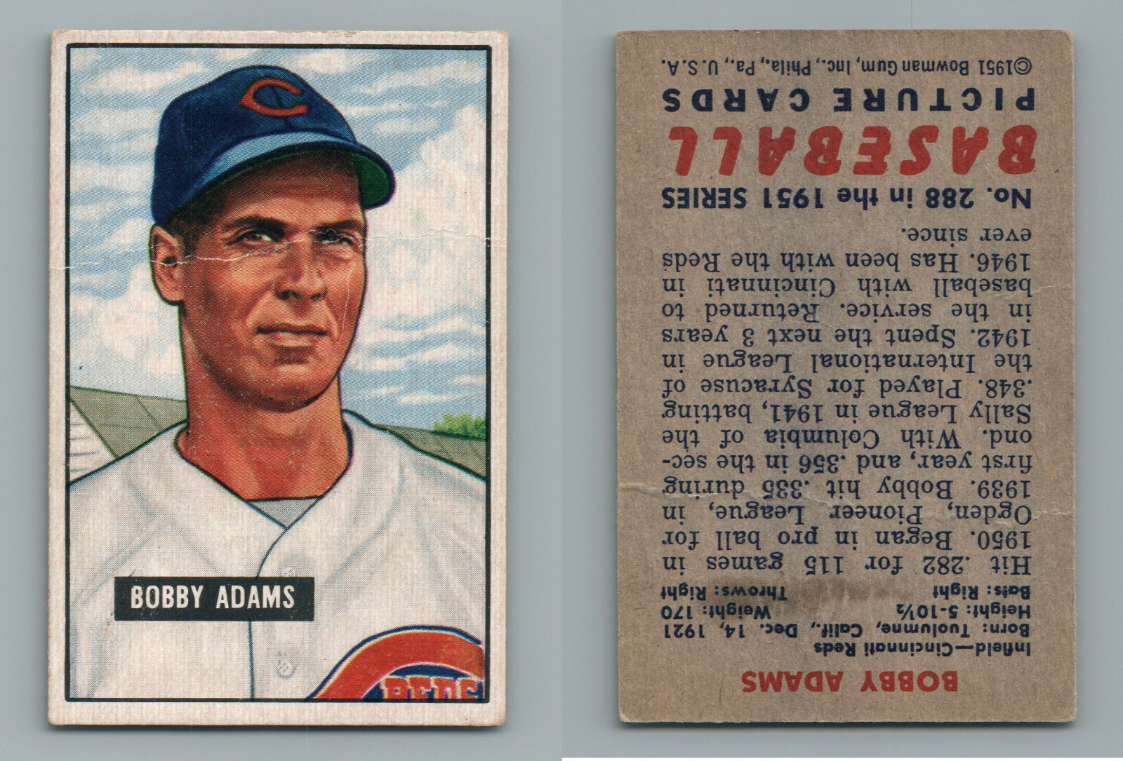 1951 Bowman # 288 Bobby Adams Cincinnati Reds High # ( vg/cr ) | eBay