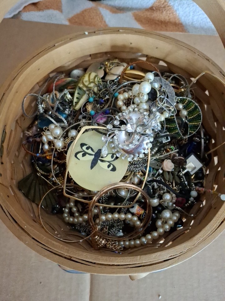 4+ Lbs Basket Of Vintage And New Tangled And Scrap Jewelry. Unsorted ...