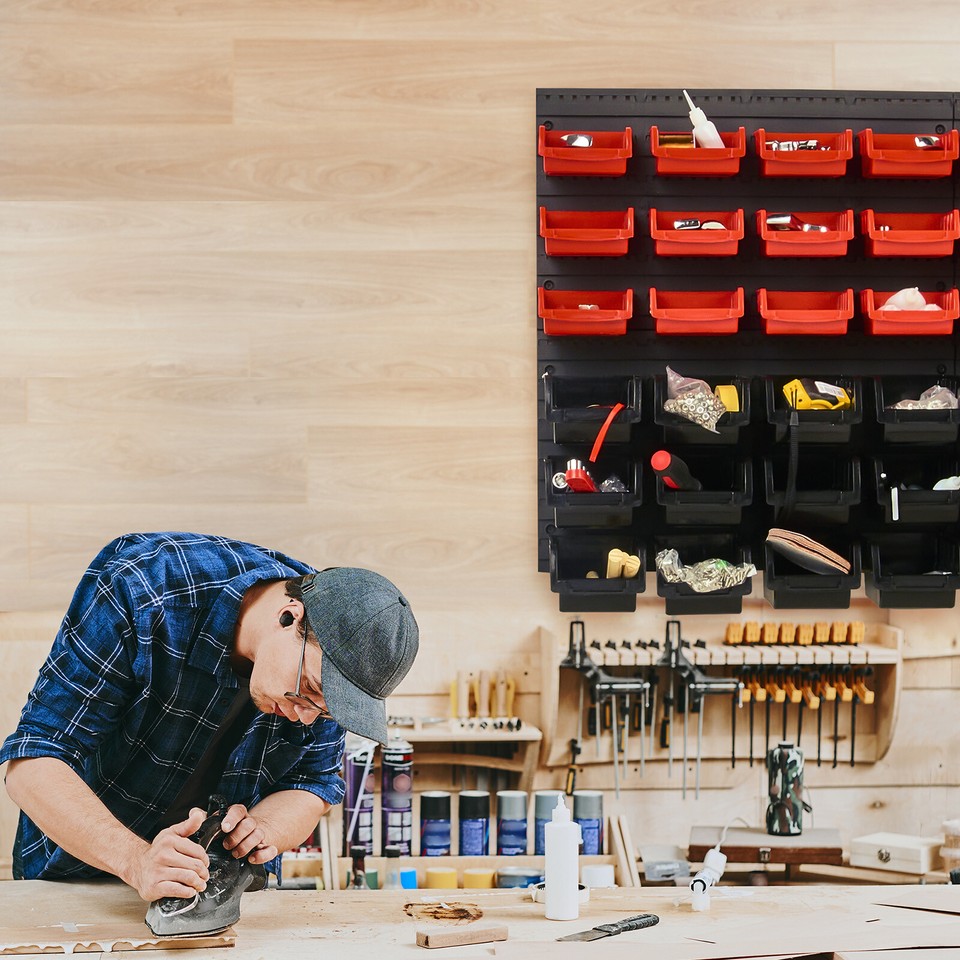 VEVOR Wall Mounted Storage Bins Small Parts Organizer Garage Tool Rack ...