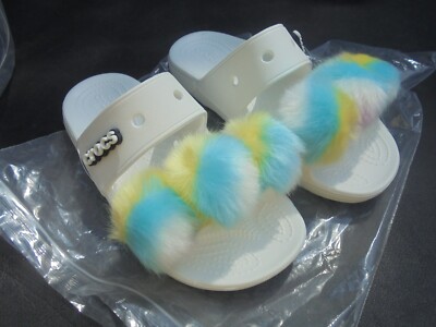 New Crocs Classic Crocs Fur Sure Sandal Men's 5 Women's 7 White/Multi ...