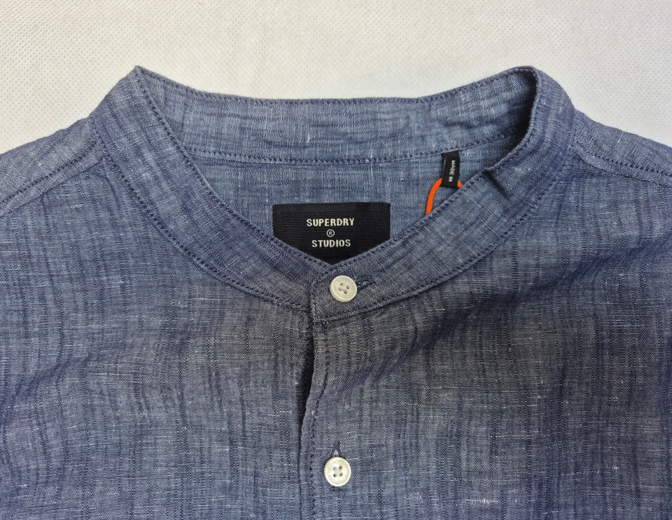Superdry Organic Cotton Linen Long Sleeve Grandad Shirt Size M In ...
