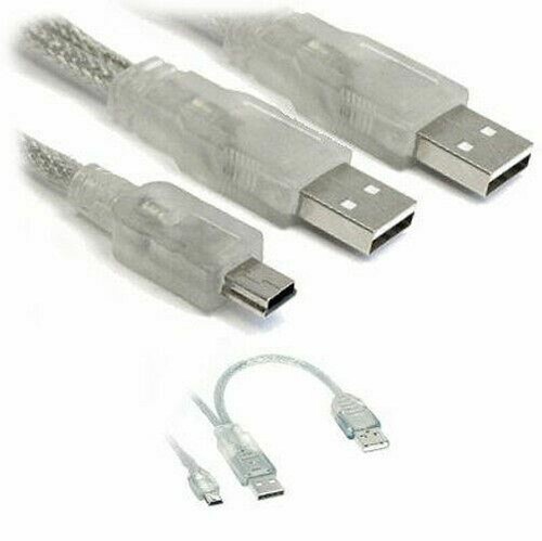 USB Dual Power Y Shape 2x Type A - Mini B Cable Lead Portable Hard ...