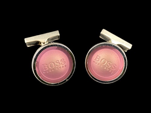 HUGO BOSS Logo Engraved Vintage Pair of Cufflinks Silver Tone Enamel ...
