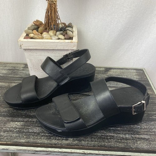 Vionic Black Leather Lovell Strappy Buckle Close Sandal Shoes 9 | eBay