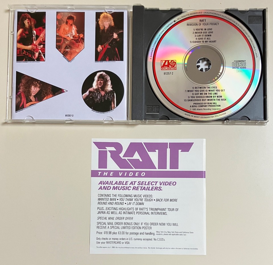 Ratt ~ Invasion Of Your Privacy CD first press West Germany for US w ...
