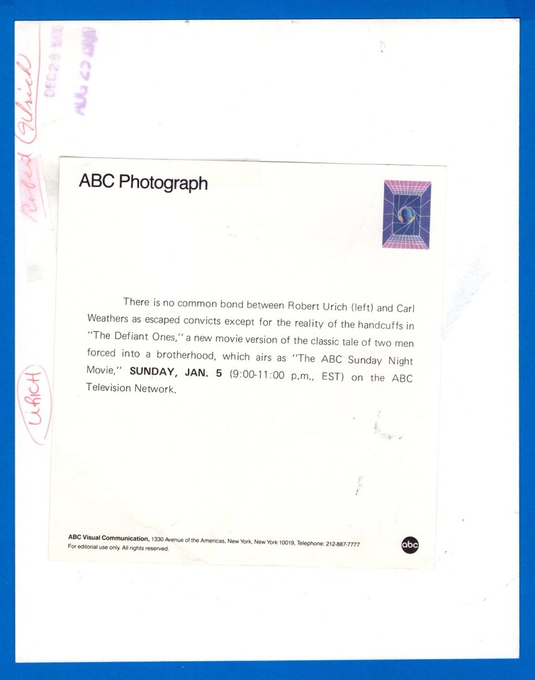 Robert Urich Carl Weathers (Defiant Ones) Original 7x9 Vintage Press ...
