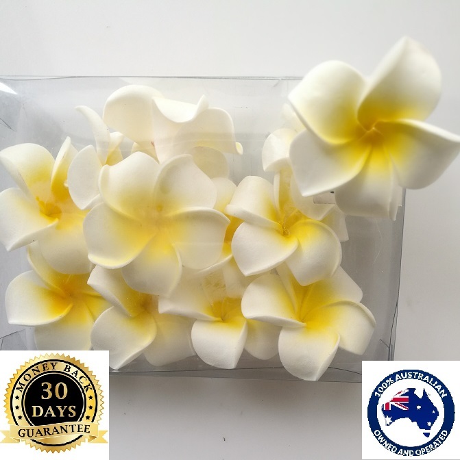 72X SILK FLOWER WEDDING YELLOW WHITE FRANGIPANI FOAM LATEX FLOATING ...