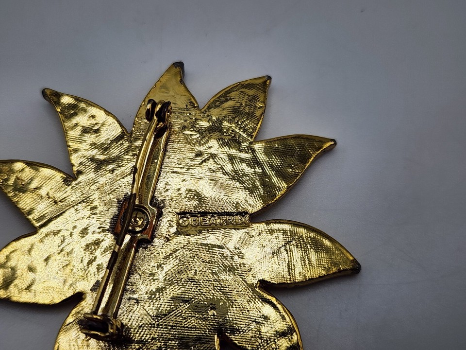 Beatrix Red Enamel Poinsettia Flower Pin Brooch Gold Tone Christmas ...