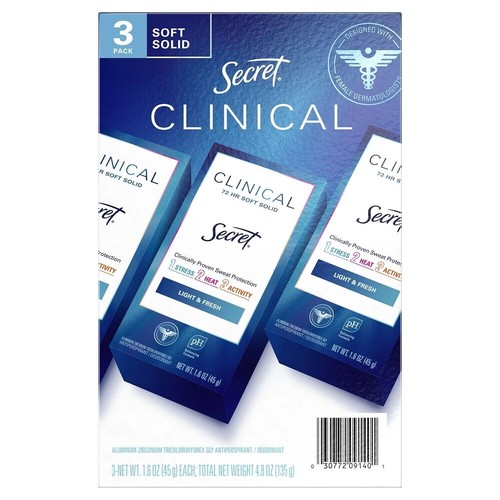 Secret Clinical 72 Hr Soft Solid Antiperspirant/Deodorant 45 g (3 Pack ...
