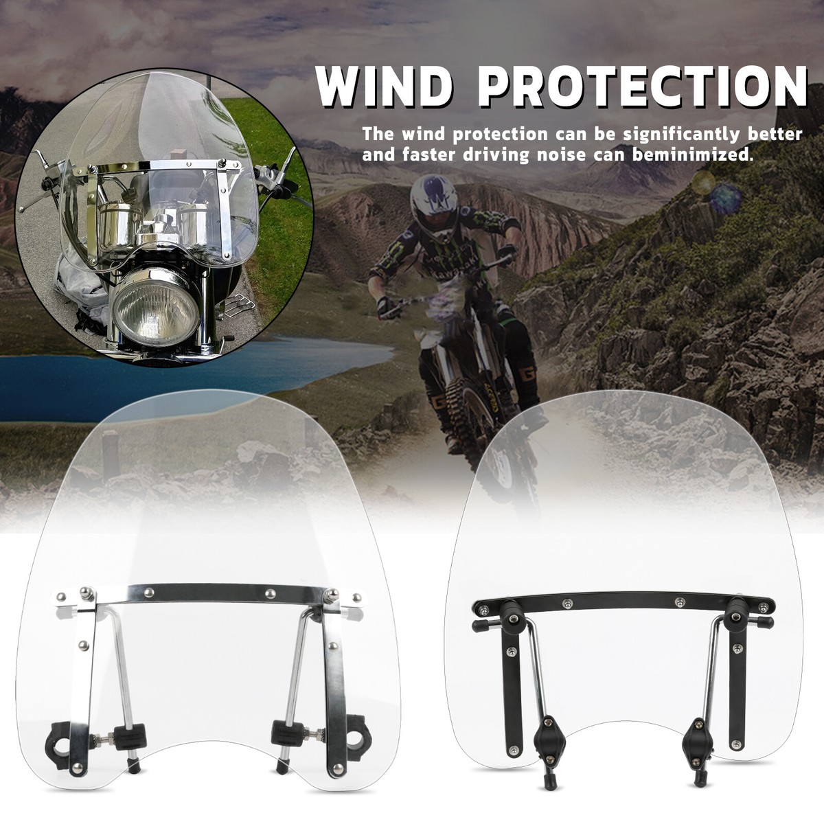18x16 Inch Clear Windscreen Universal 18x16 Motorcycle Windshield ...